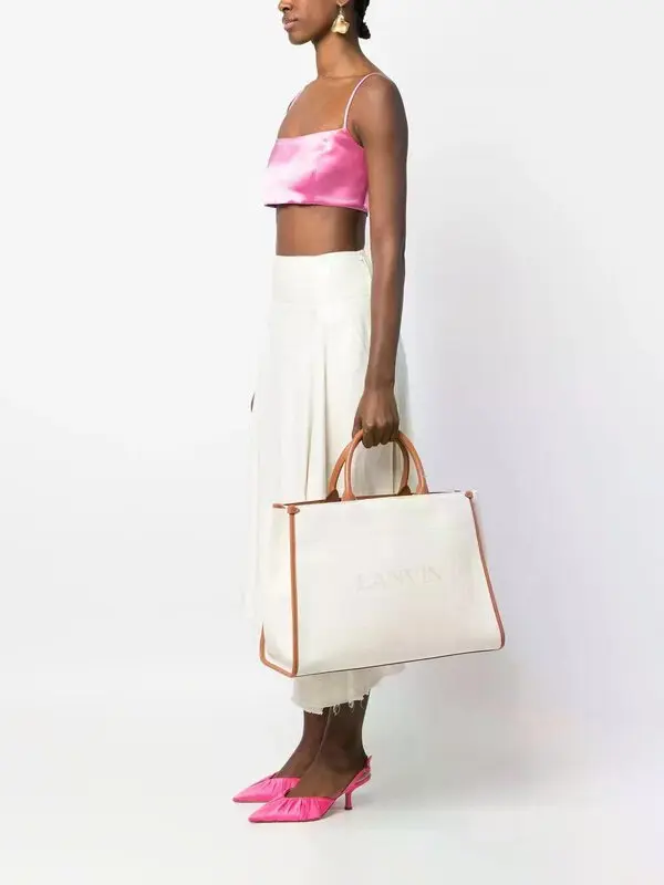 LANVIN Logo-print Leather Tote Bag - Neutrals