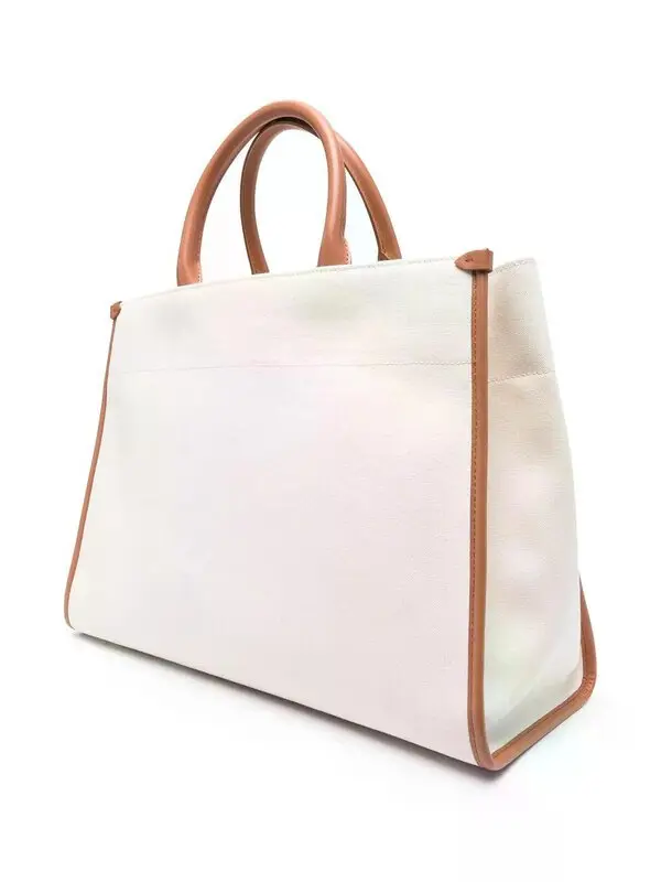 LANVIN Logo-print Leather Tote Bag - Neutrals