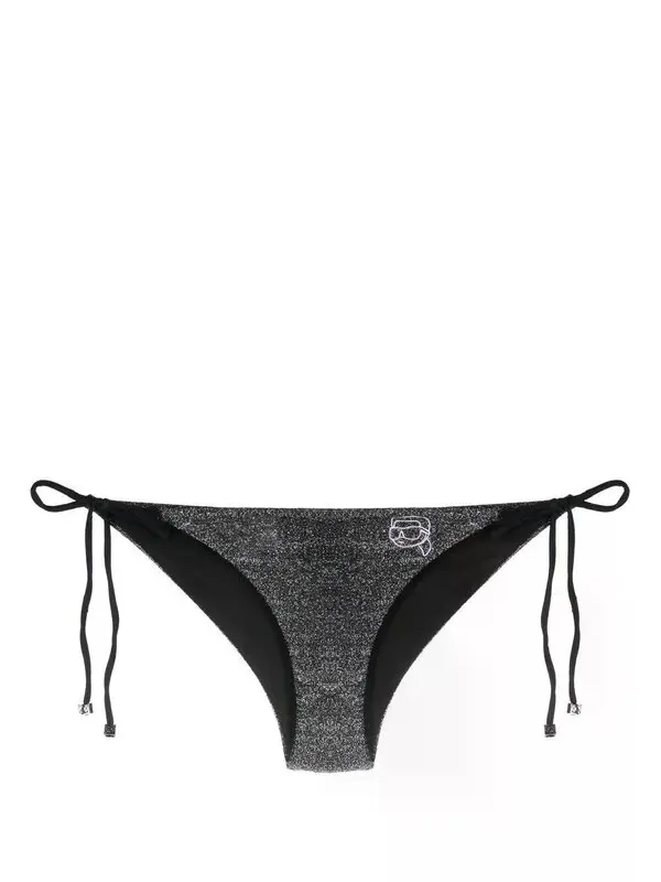 Karl Lagerfeld Ikon Lurex Tie-fastening Bikini Bottoms - Grey