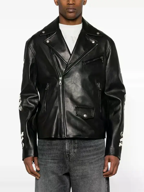 Palm Angels Monogram-print Leather Biker Jacket