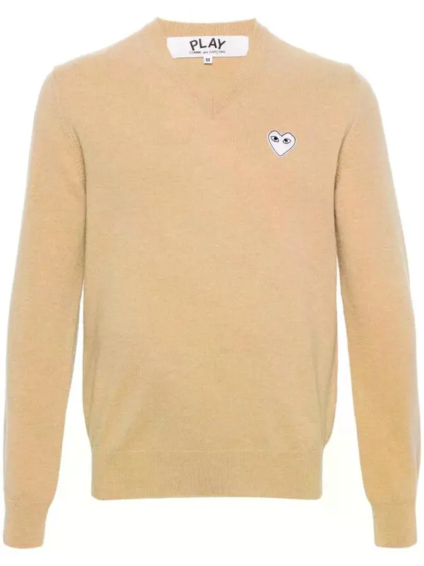 Play Comme Des Garcon Heart-patch Wool Jumper - Neutrals