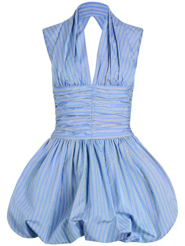 PATOU Striped Bubble-hem Mini Dress - Blue