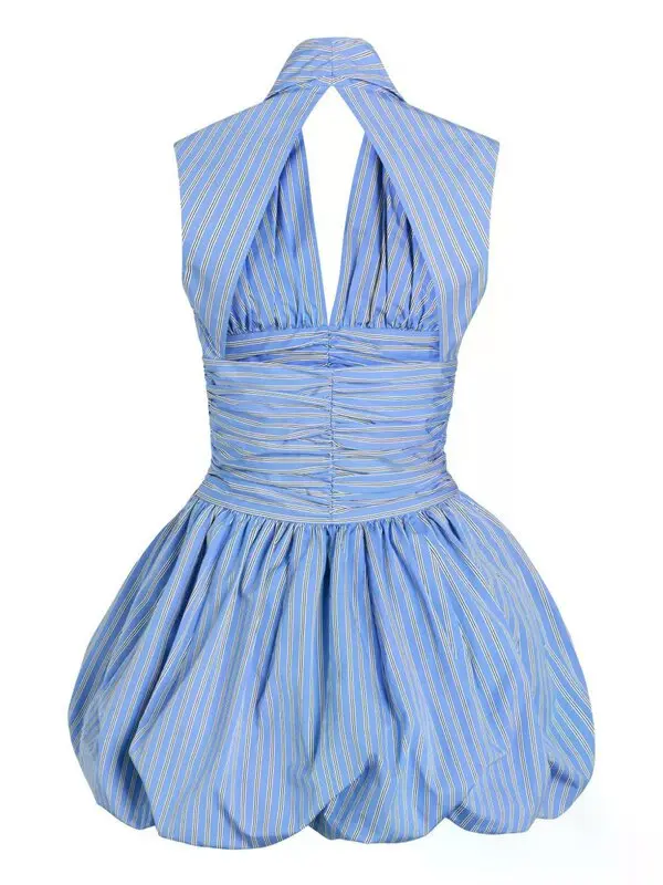 PATOU Striped Bubble-hem Mini Dress - Blue