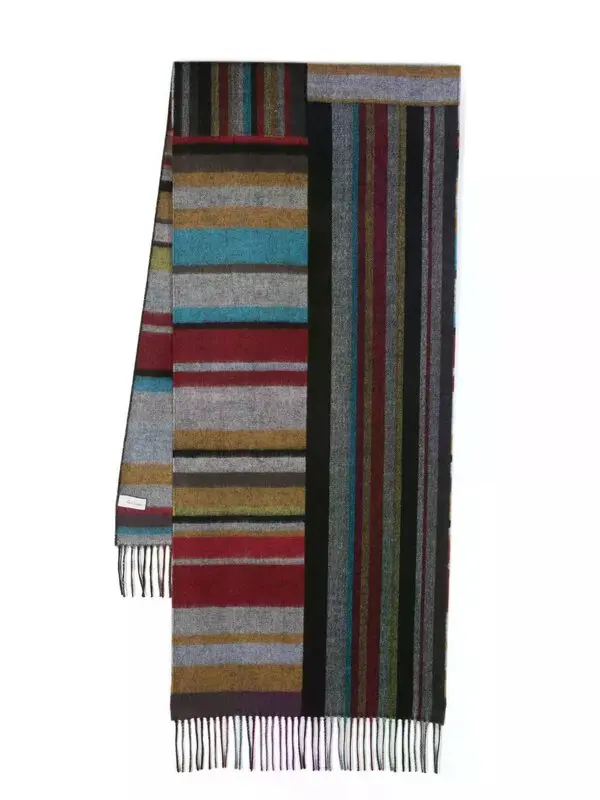 Paul Smith Striped Fringed Scarf - Grey