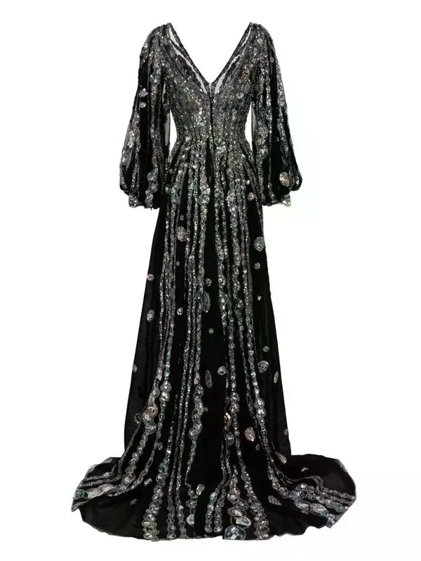 SAIID KOBEISY Beaded Tulle Gown