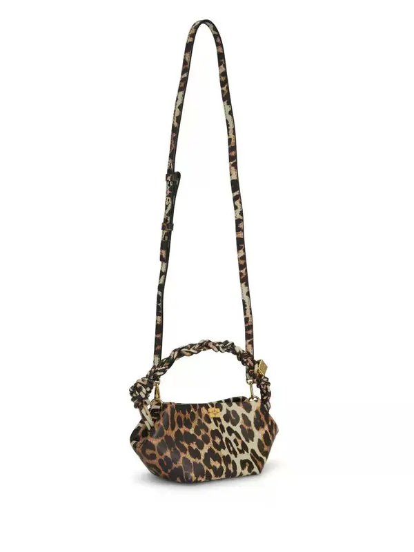 GANNI Leopard Print Braided Top Handle Bag - Brown