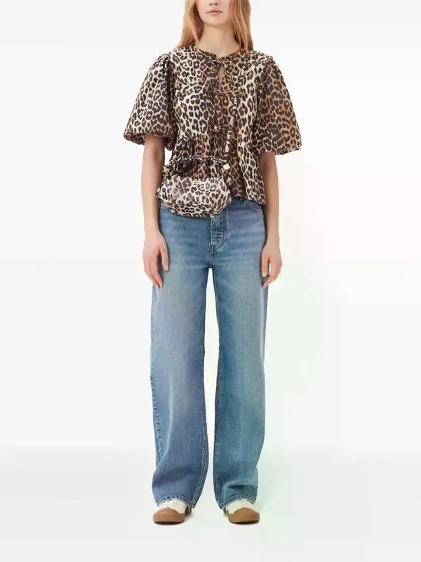 GANNI Leopard Print Braided Top Handle Bag - Brown