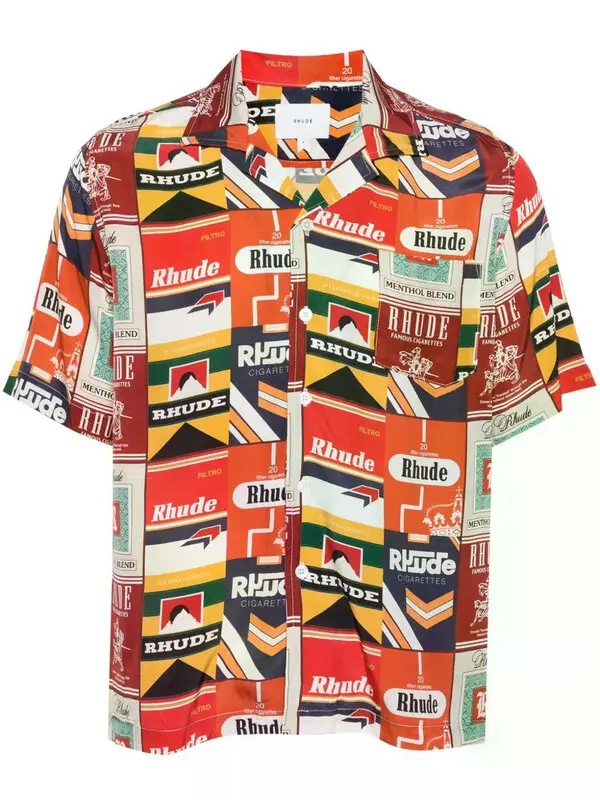 Rhude Cigarette-print Silk Shirt - Red