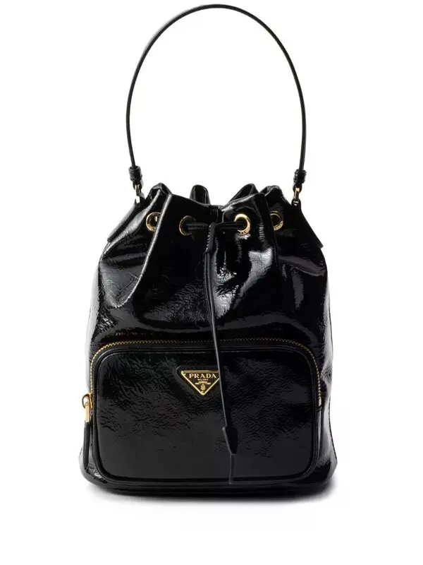 Prada Duet Patent Leather Bucket Bag - Black
