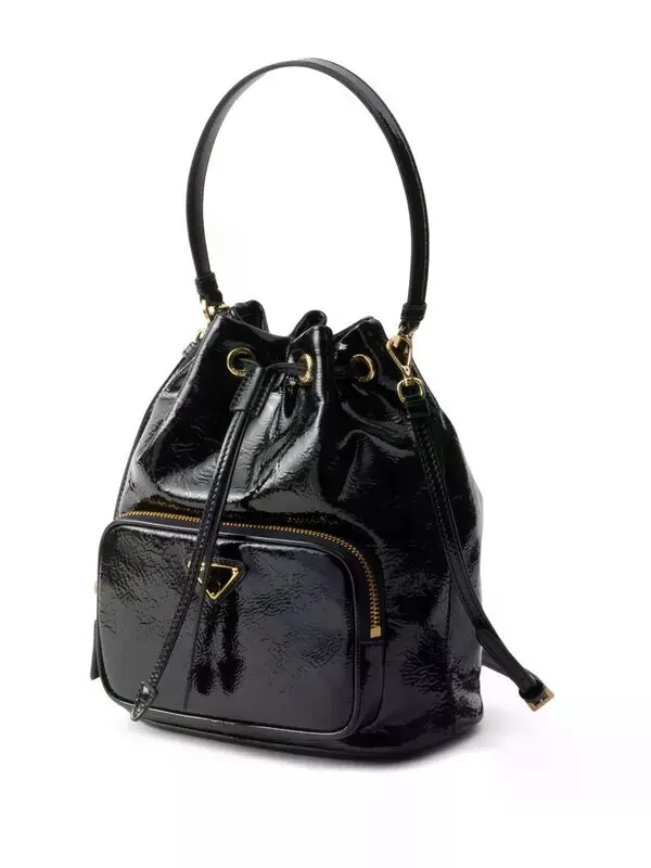 Prada Duet Patent Leather Bucket Bag - Black