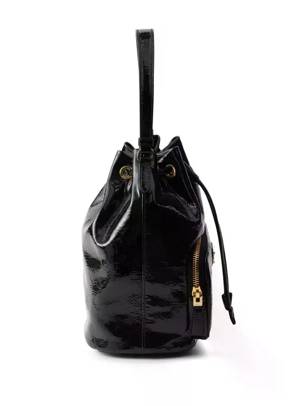 Prada Duet Patent Leather Bucket Bag - Black