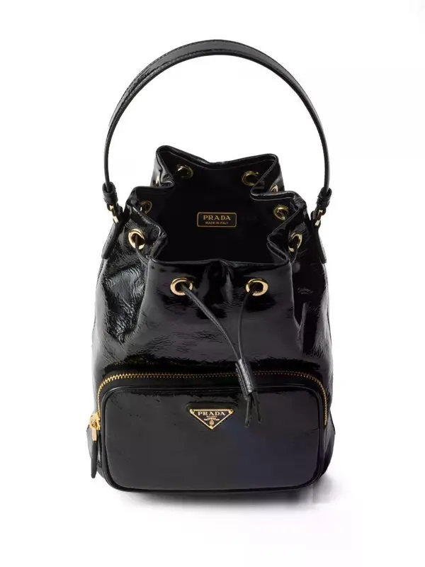 Prada Duet Patent Leather Bucket Bag - Black