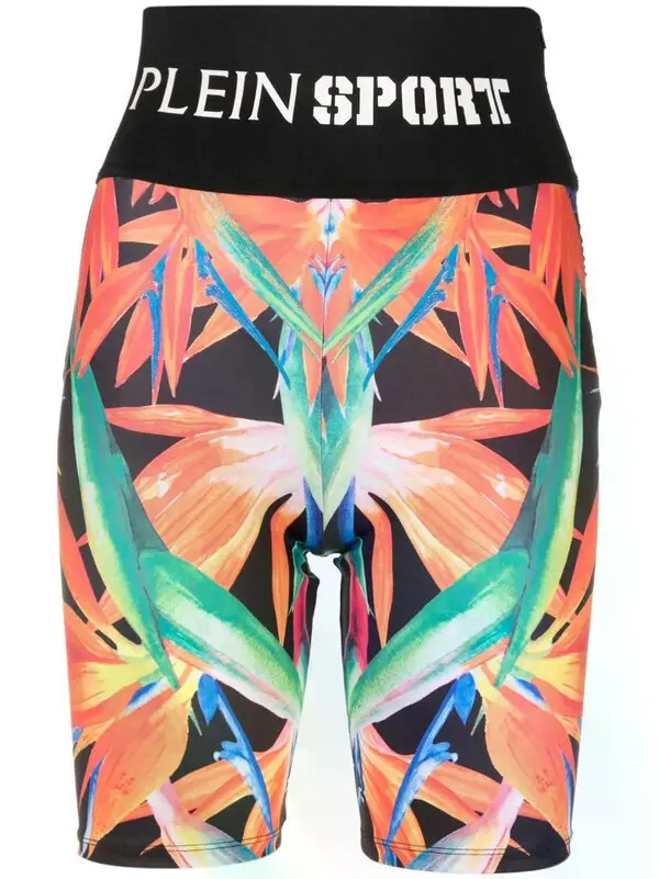 PLEIN SPORT Graphic-print Cyclist Shorts - Black