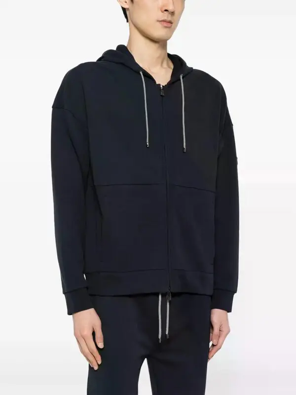 Corneliani Cotton Jersey Zip-up Hoodie - Blue