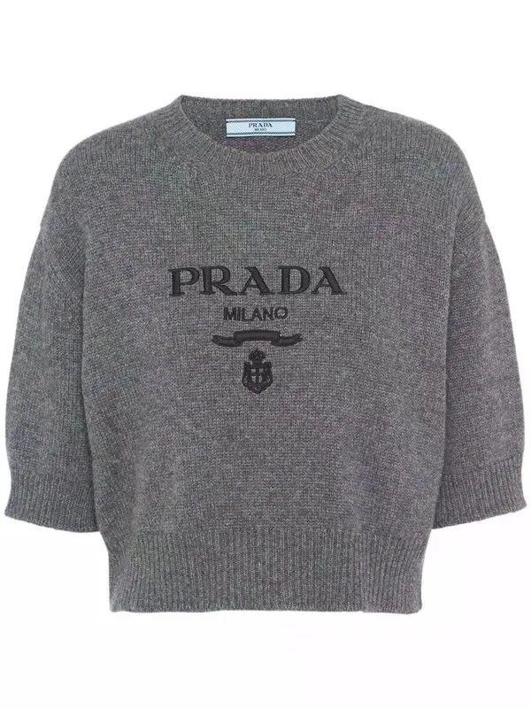 Prada Logo Intarsia Cropped Wool Sweater