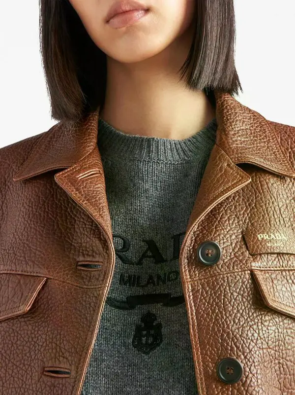 Prada Logo Intarsia Cropped Wool Sweater