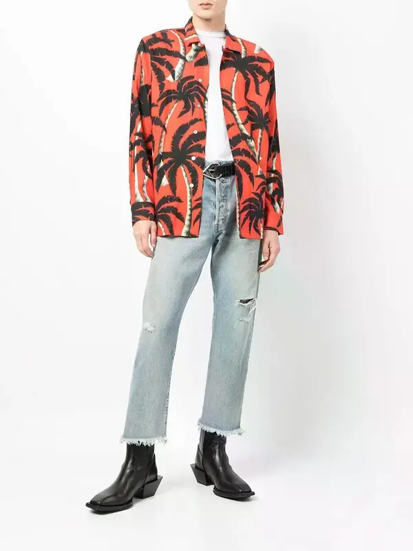 ENDLESS JOY Palm Tree-print Tencel Shirt - Red