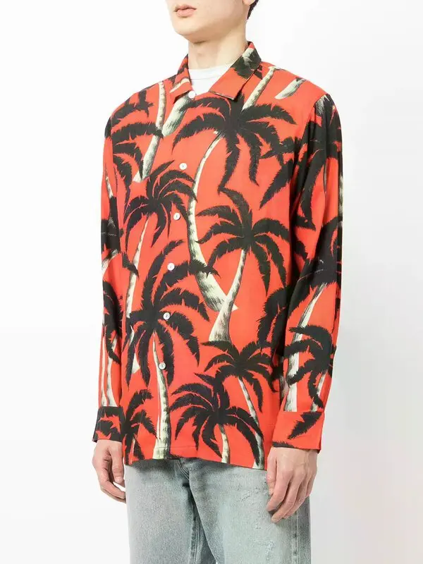 ENDLESS JOY Palm Tree-print Tencel Shirt - Red