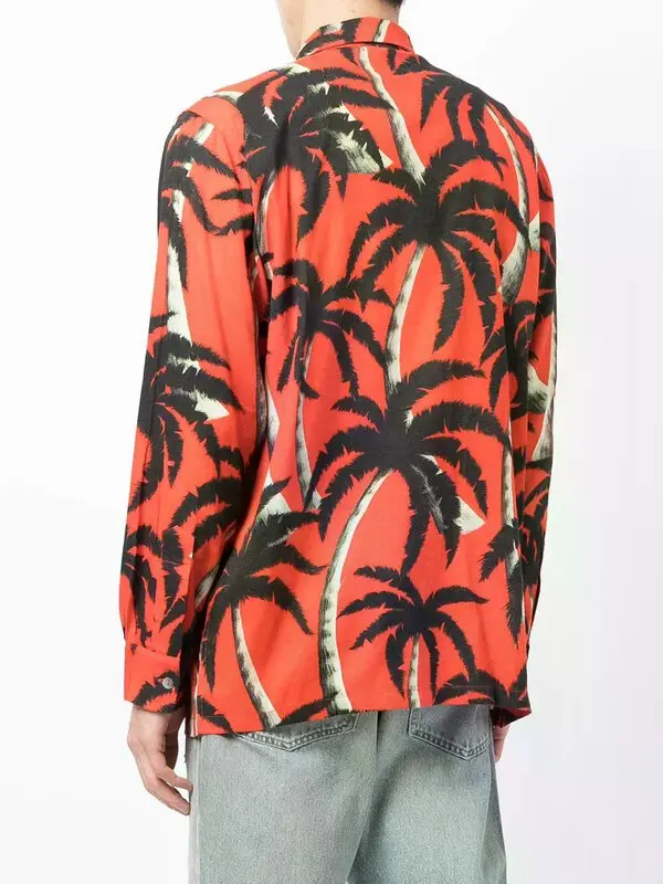 ENDLESS JOY Palm Tree-print Tencel Shirt - Red