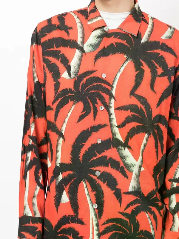 ENDLESS JOY Palm Tree-print Tencel Shirt - Red