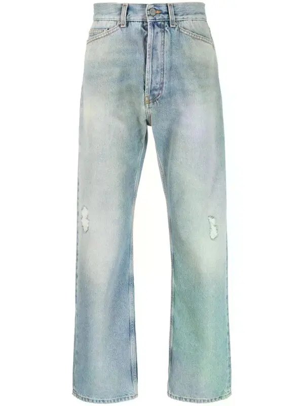 Palm Angels Light Wash Distressed Straight Leg Jeans