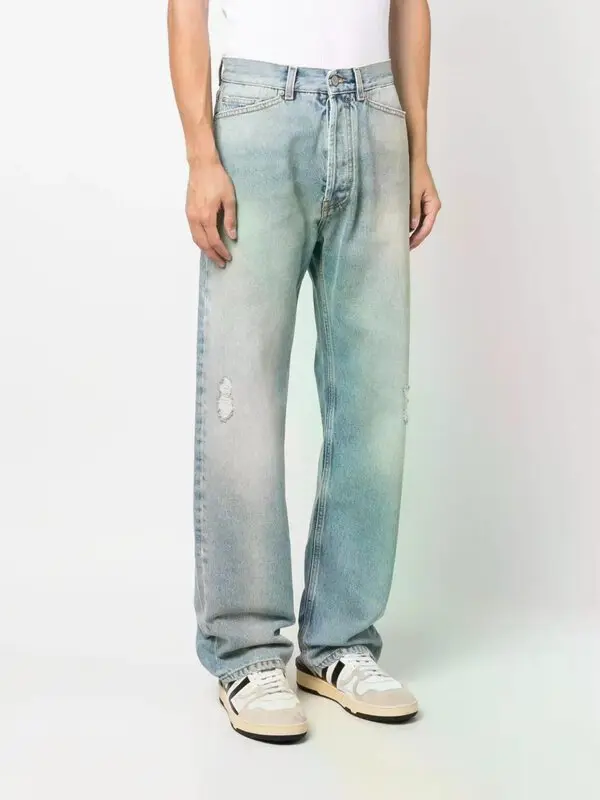 Palm Angels Light Wash Distressed Straight Leg Jeans