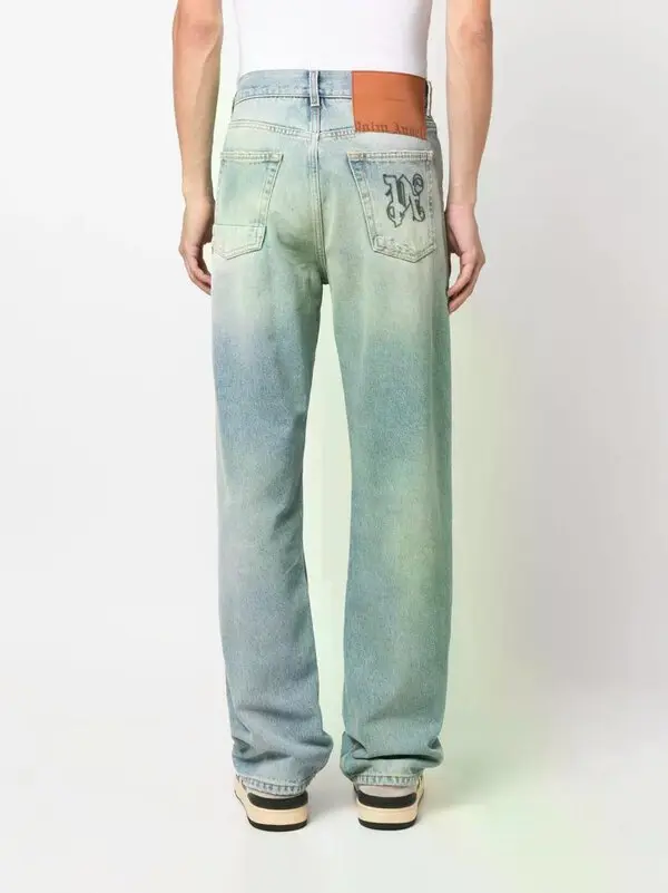 Palm Angels Light Wash Distressed Straight Leg Jeans