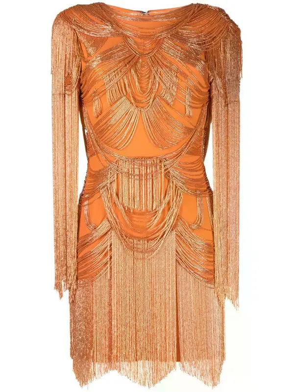Zuhair Murad Fringe-embellished Fitted Minidress - Orange