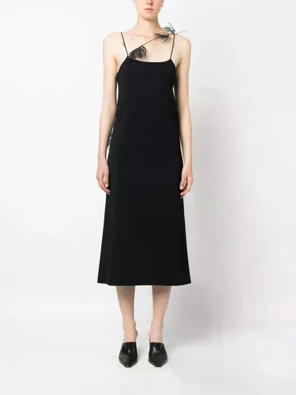 JIL SANDER Feather-trim Slip Dress - Black