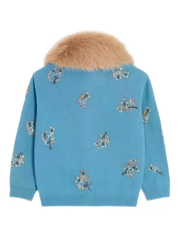 Valentino Garavani Embroidered Wool Cardigan With Faux-fur Collar