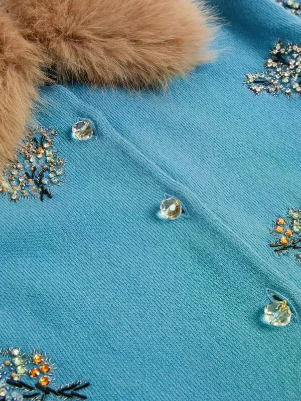 Valentino Garavani Embroidered Wool Cardigan With Faux-fur Collar