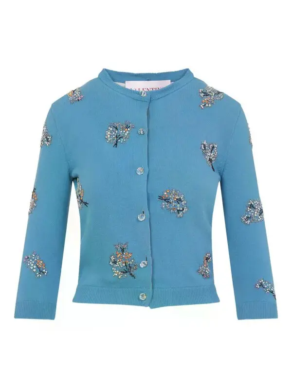 Valentino Garavani Embroidered Wool Cardigan With Faux-fur Collar
