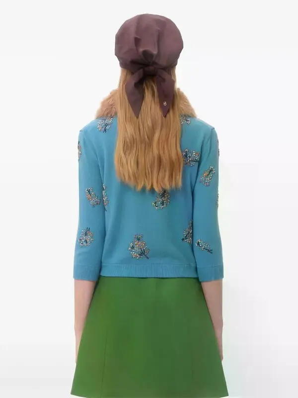 Valentino Garavani Embroidered Wool Cardigan With Faux-fur Collar