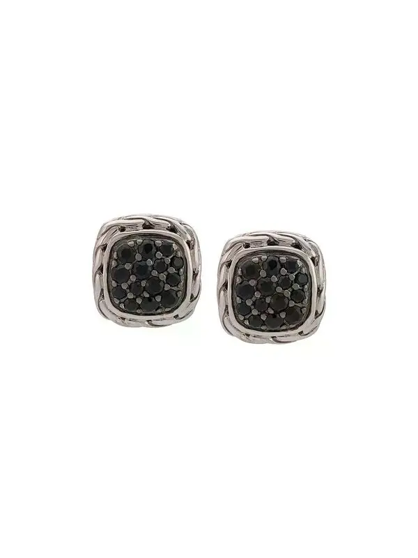 John Hardy Carved Chain Sapphire Stud Earrings - Silver