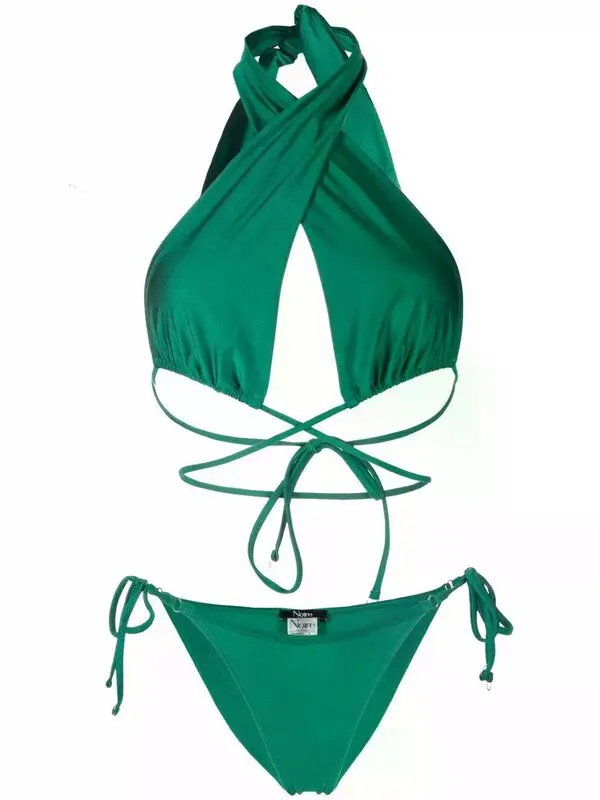 NOIRE SWIMWEAR Satin-finish Triangle-cup Bikini Set - Green