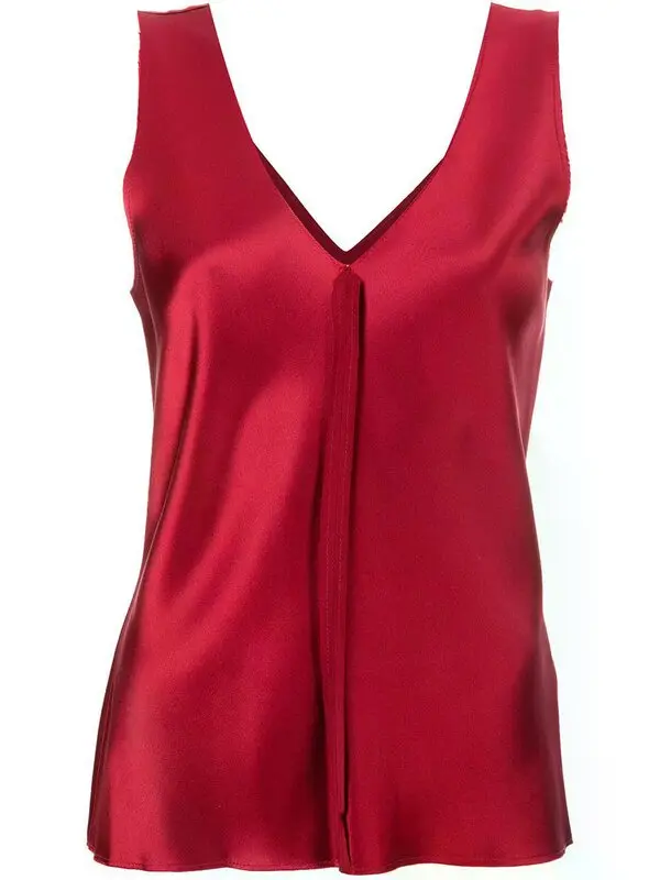 Voz Raw-edge Silk Tank Top - Red