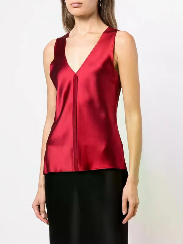 Voz Raw-edge Silk Tank Top - Red