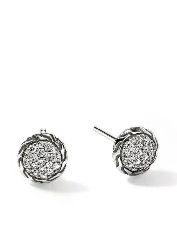 John Hardy Carved Chain Diamond Stud Earrings - Silver