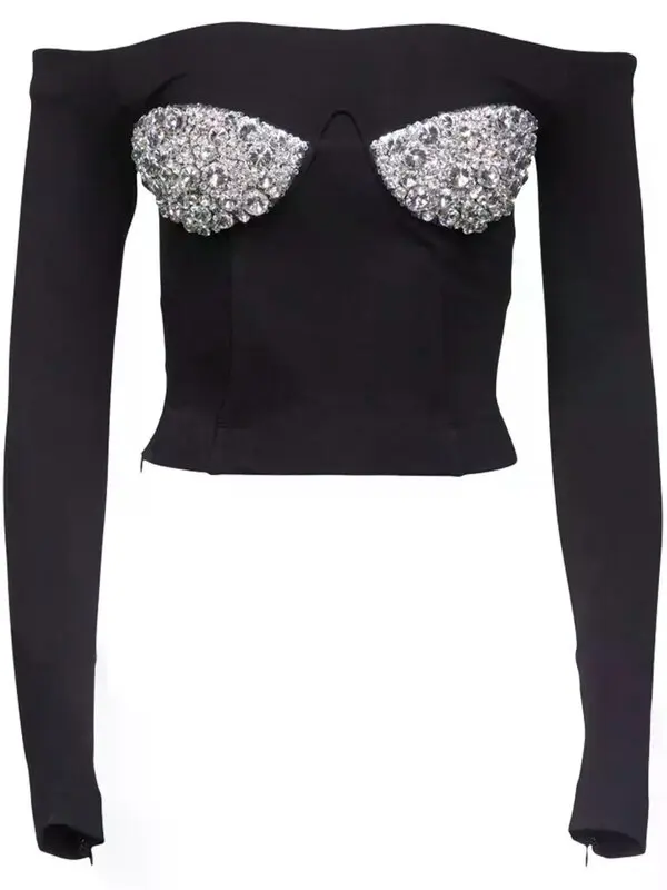 AREA Crystal-embellished Off-shoulder Top