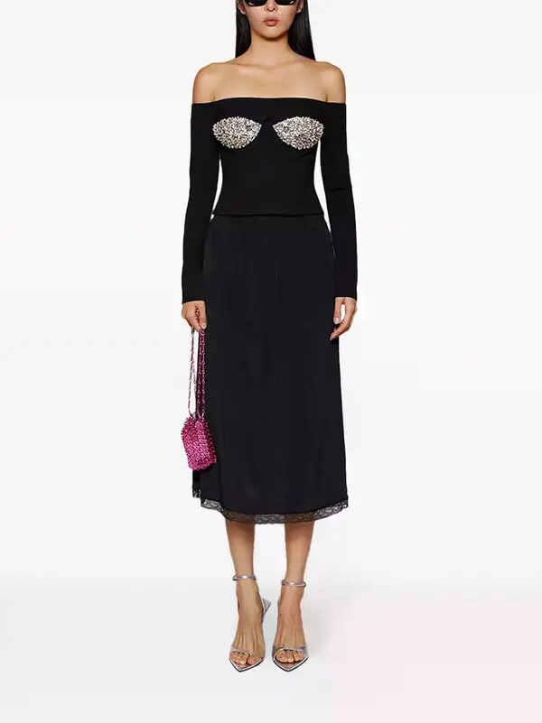 AREA Crystal-embellished Off-shoulder Top