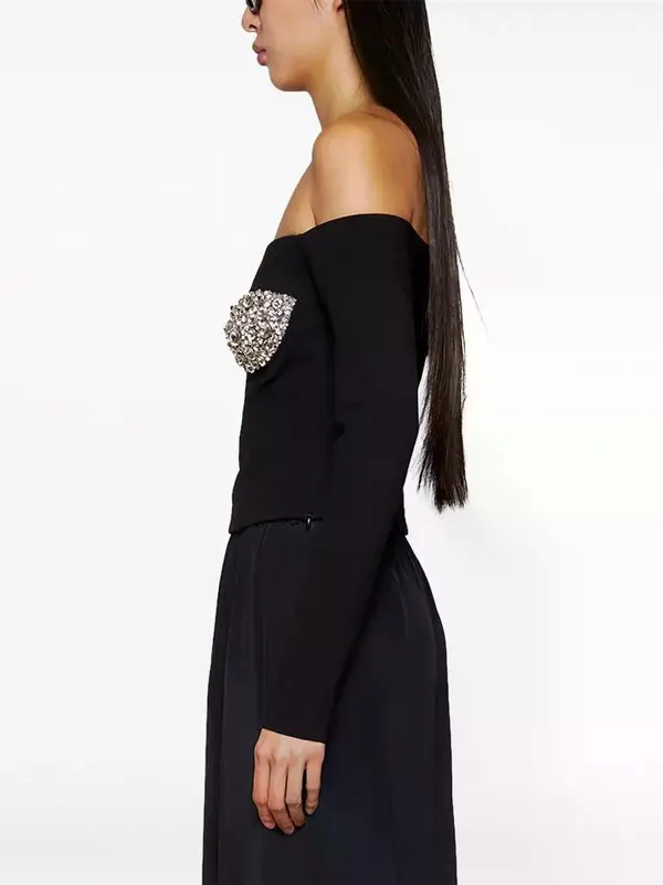 AREA Crystal-embellished Off-shoulder Top