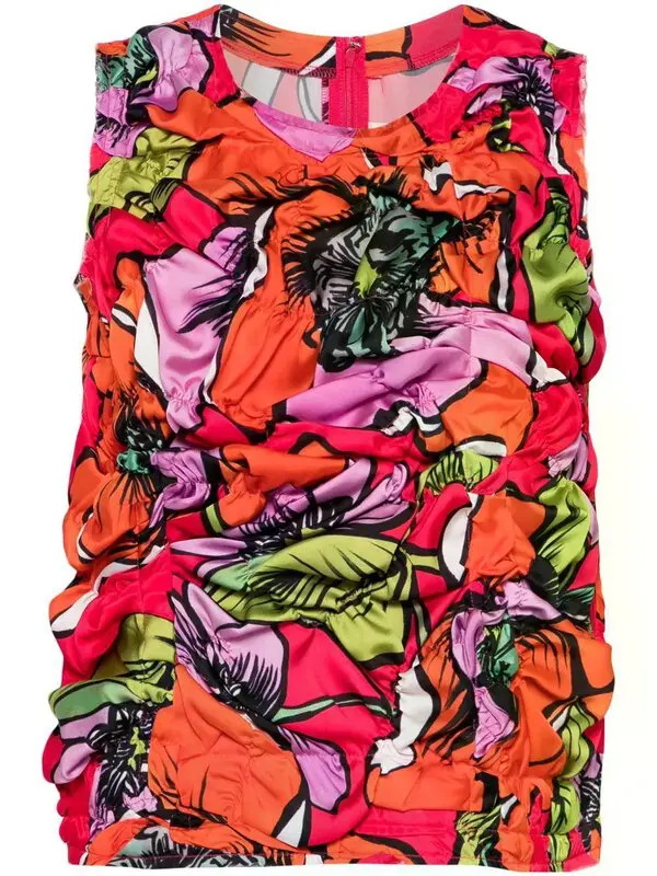 Comme Des Garçons Gathered Floral-print Tank Top - Orange