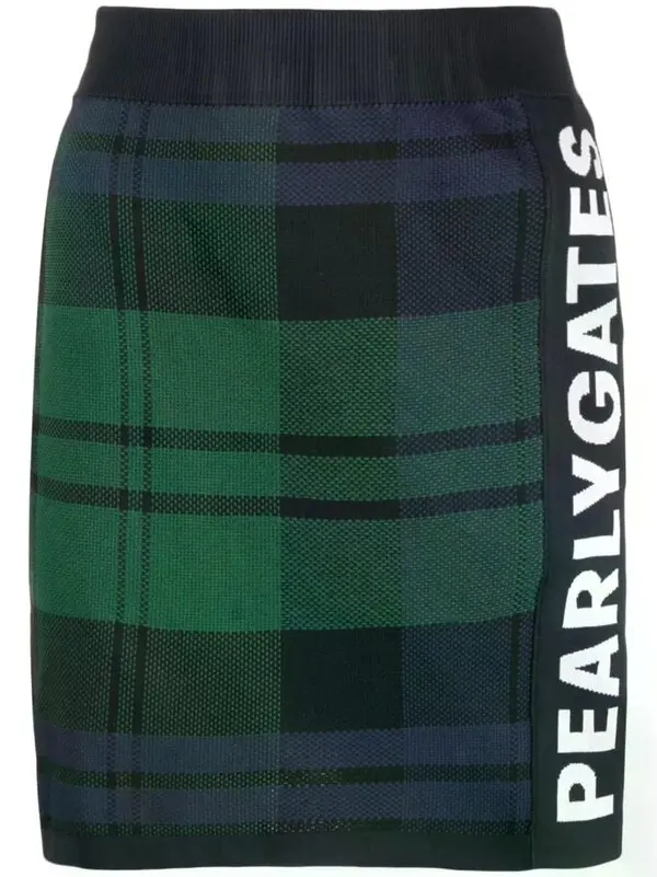 PEARLY GATES Logo-tape Plaid Knitted Skirt - Blue