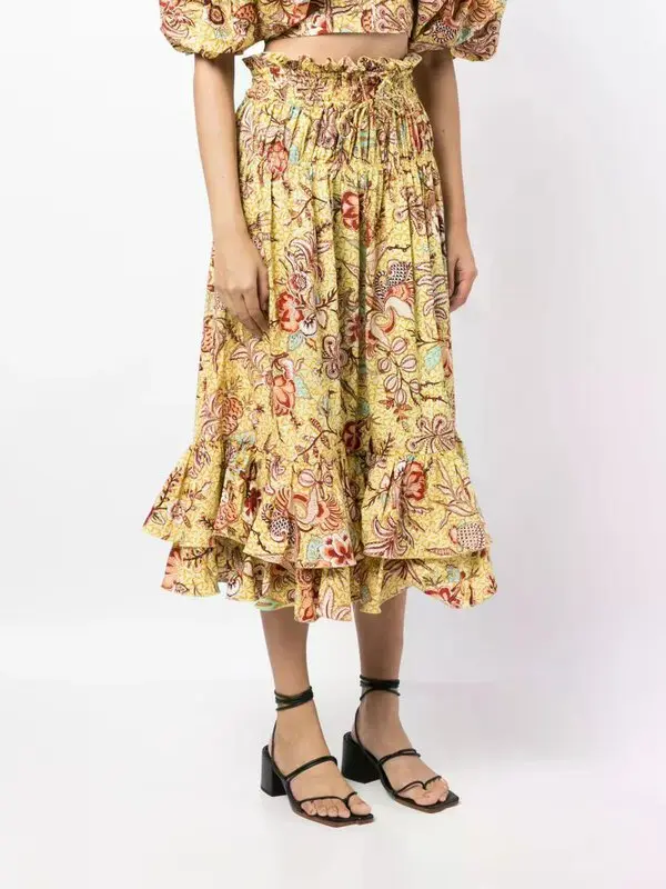 Ulla Johnson Acacia Calla Lily-print Midi Skirt