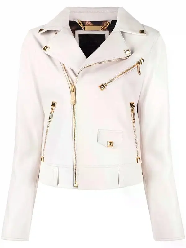 Philipp Plein Studded Biker Jacket - White