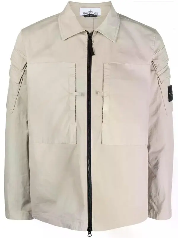 Stone Island Compass-patch Zip-up Shirt Jacket