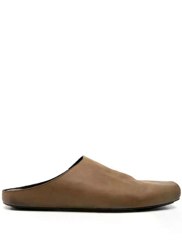 UMA WANG Square-toe Leather Slippers - Green