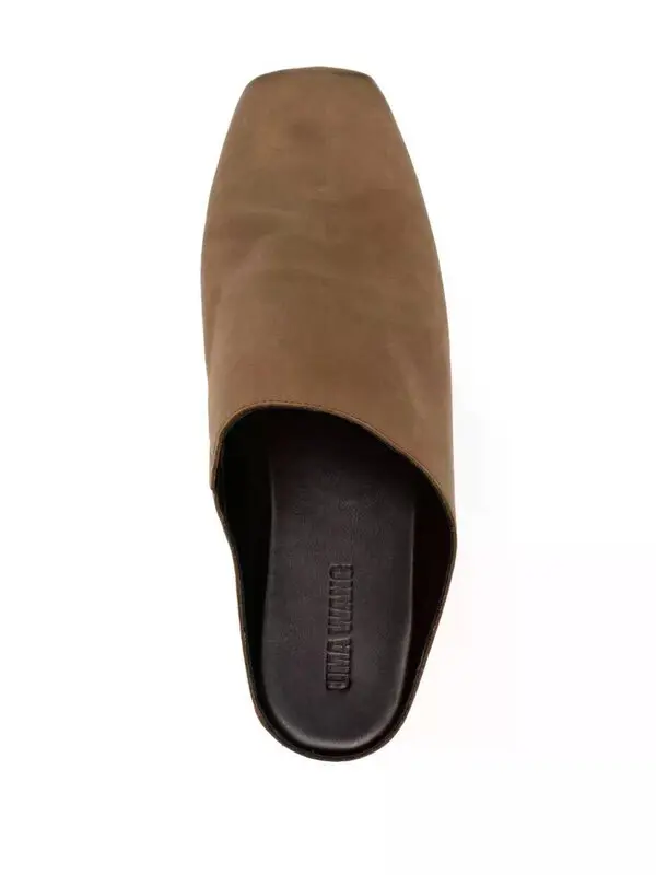 UMA WANG Square-toe Leather Slippers - Green