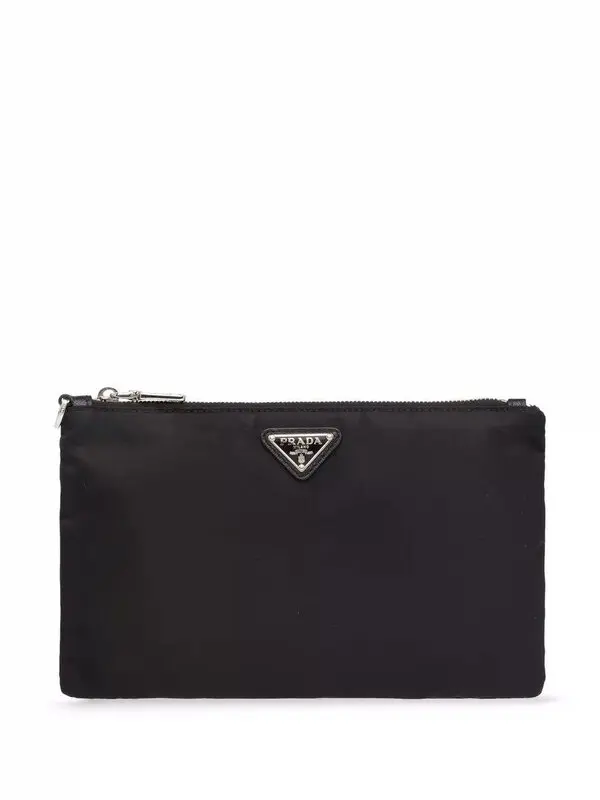 Prada Logo Plaque Clutch Bag - Black