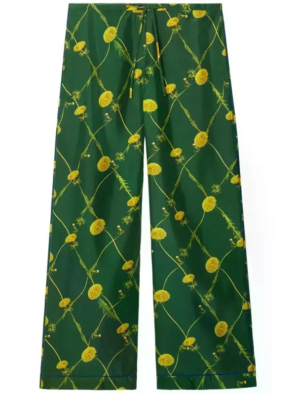 Burberry Floral-print Flared Trousers - Green